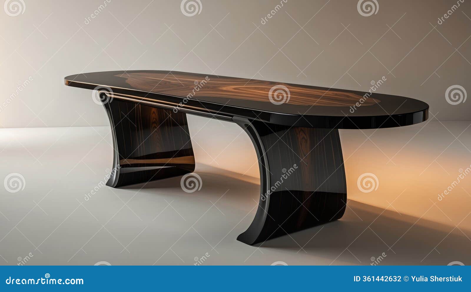 Sleek Curved Wooden Table with Black Lacquer Finish. Stock Photo ...