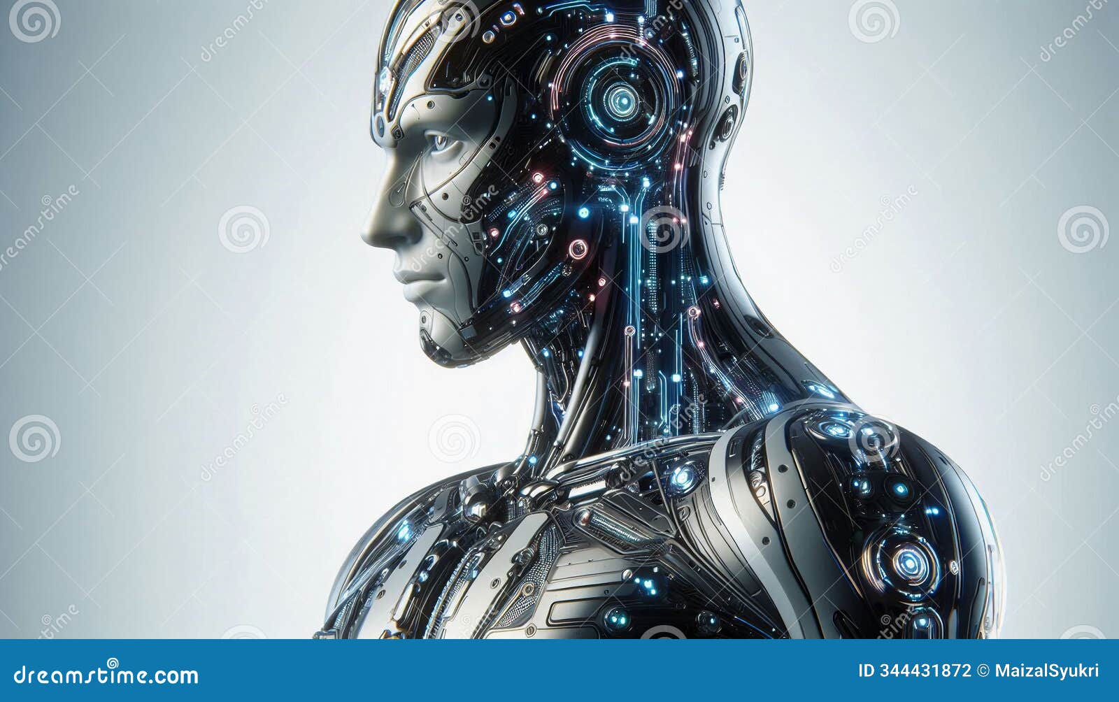 Advanced Cyborg with Glowing Circuits and High-Tech Armor, Sleek Design ...