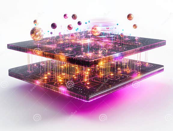 A Sleek 3D Render of a Quantum Computing Interface with Futuristic Floating Particles Stock ...