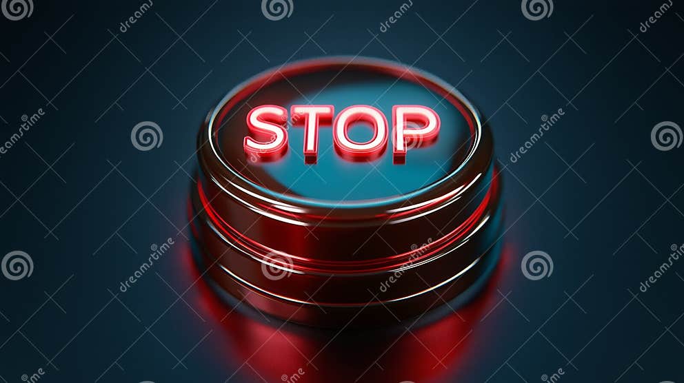 Sleek 3D Stop Button with Neon Red Lighting Stock Illustration ...