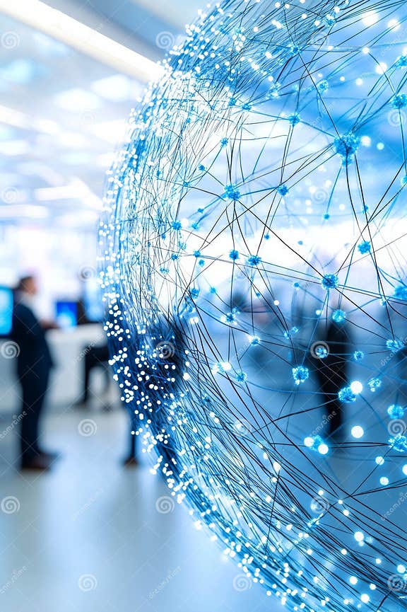 A Sleek Digital Visualization of Global Networking, Featuring a 3D ...