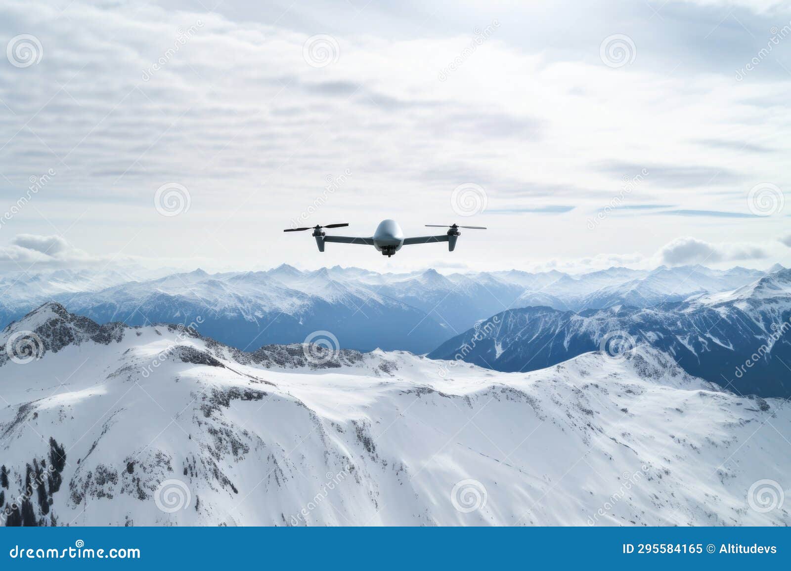 A Sleek Drone Hovering Over a Snowy Mountain Range Stock Illustration ...