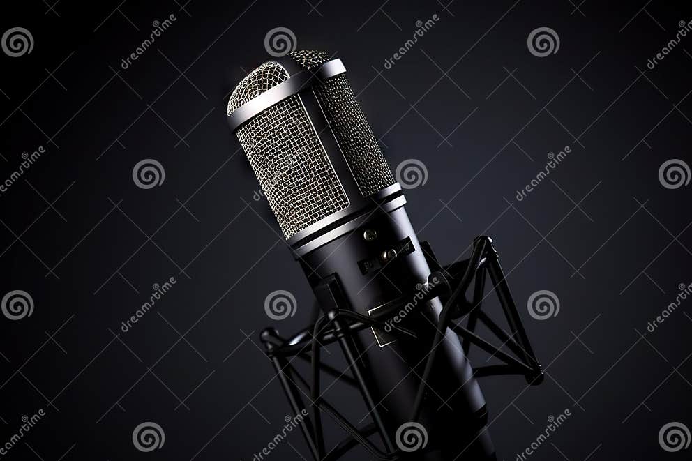 Sleek Elegance Professional Microphone on a Striking Black Background ...