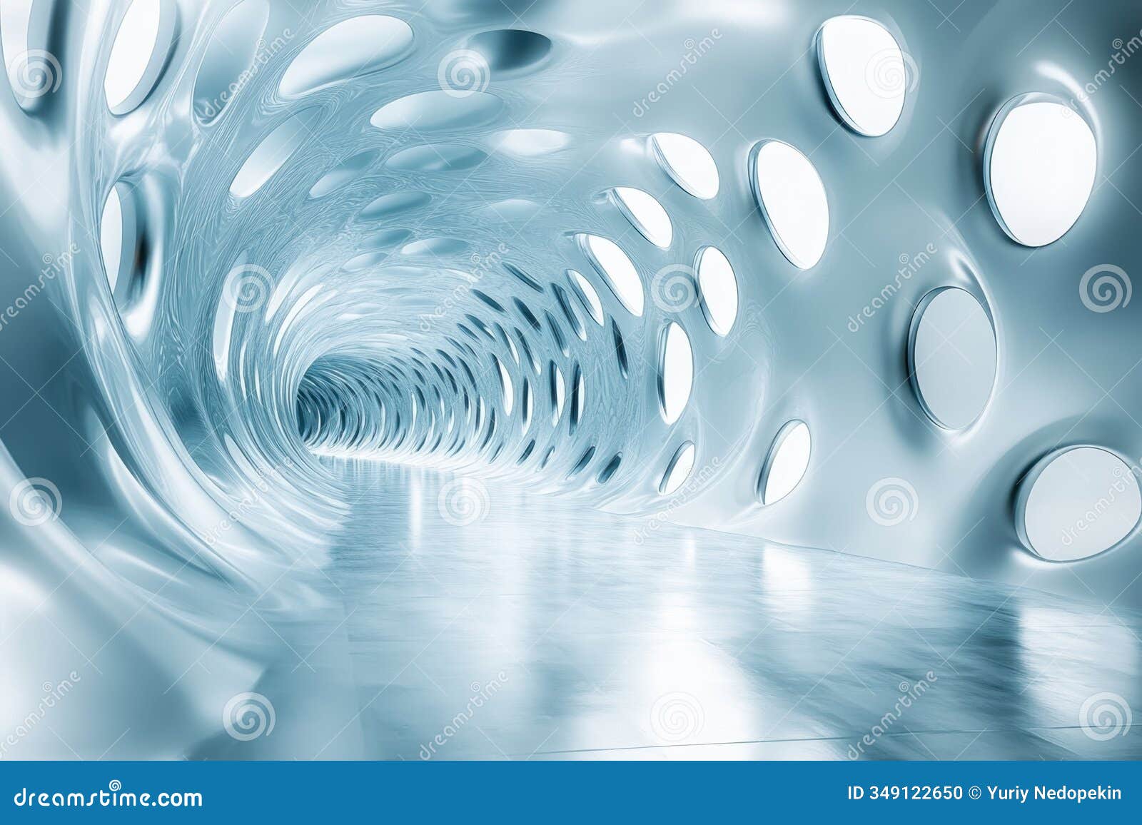 A Sleek, Futuristic Hallway Features Circular Windows Illuminating the Smooth, Glossy Surface ...