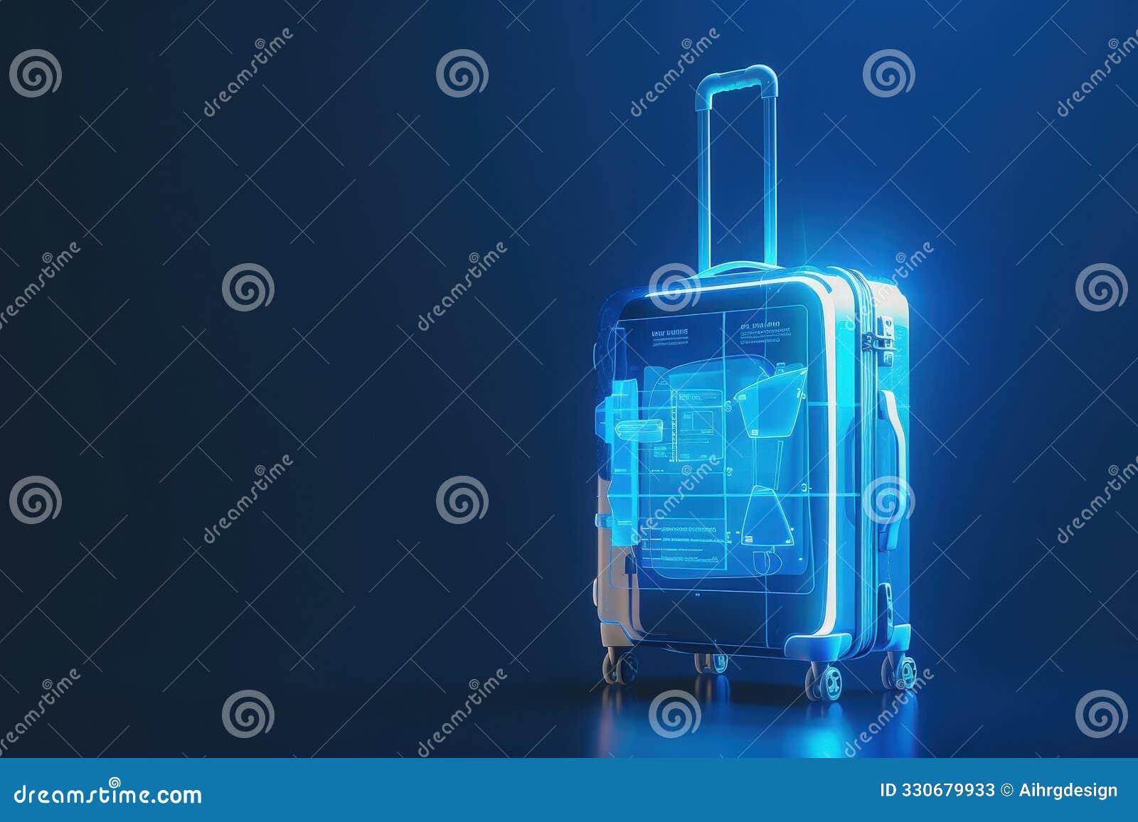 Innovative Smart Suitcase Showcasing Holographic Technology on a Dark ...