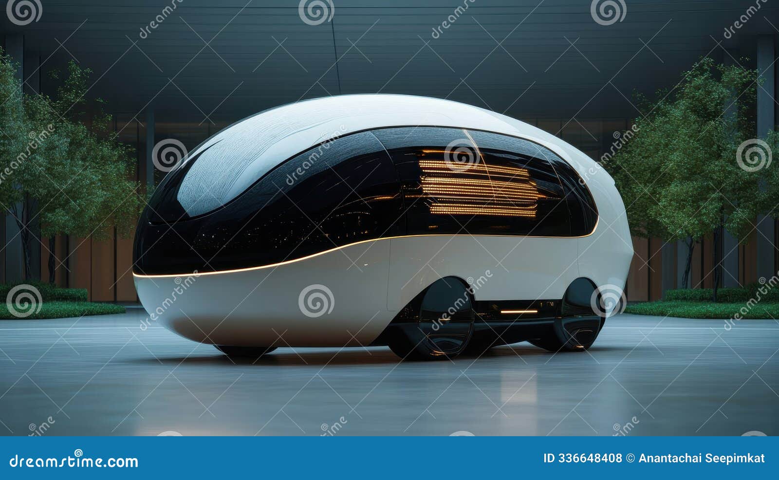 A Sleek, Futuristic White Autonomous Vehicle Featuring a Streamlined ...