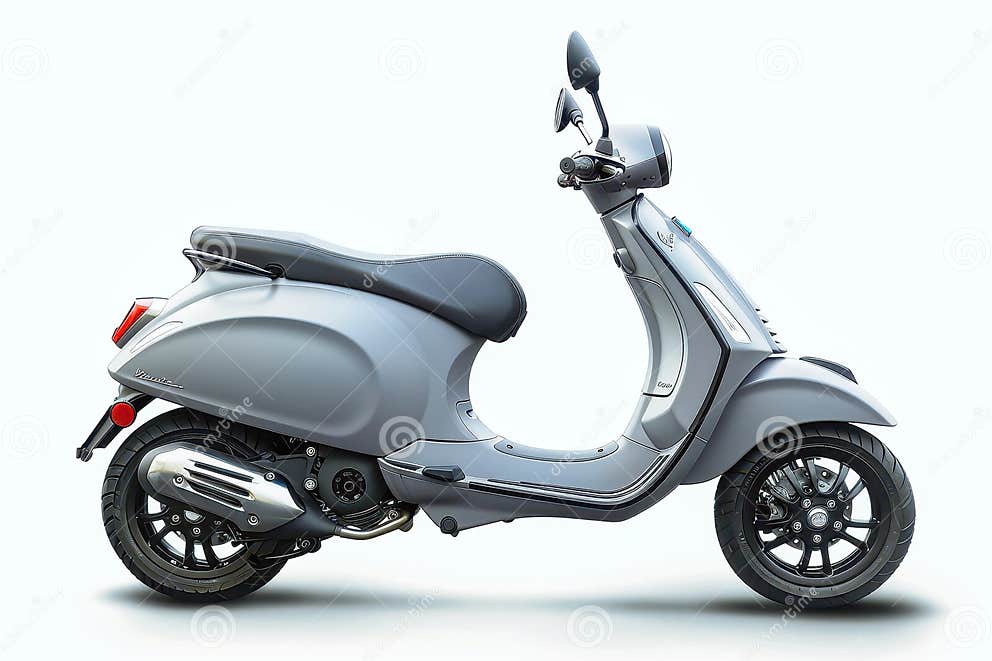 A Sleek Gray Scooter Parked on a White Background Stock Image - Image ...