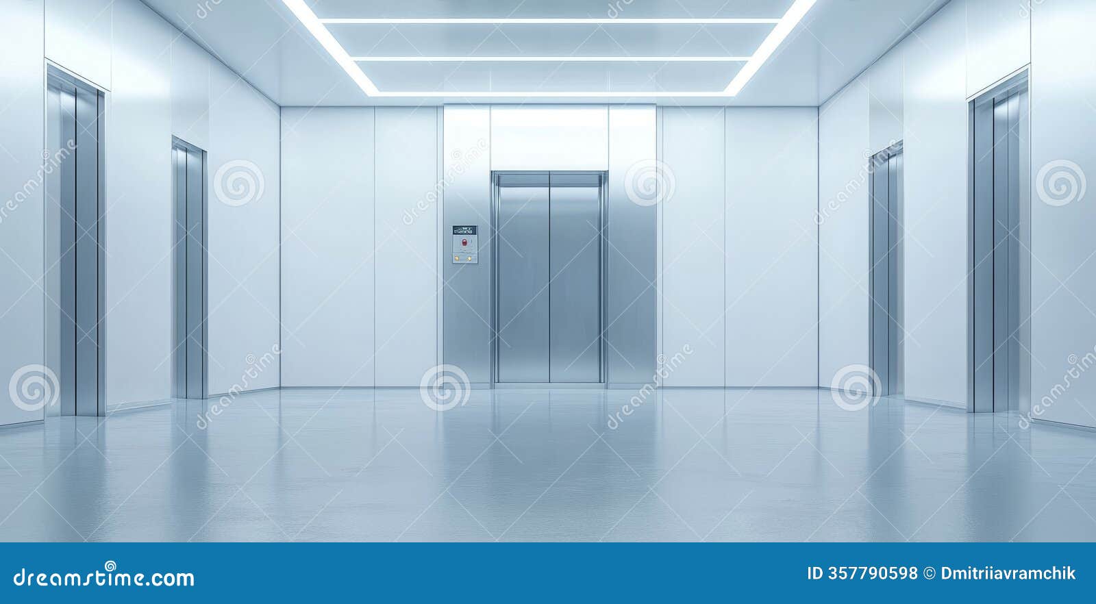 A Sleek Hallway with Elevator Doors and Reflective Floors in a Well-lit ...