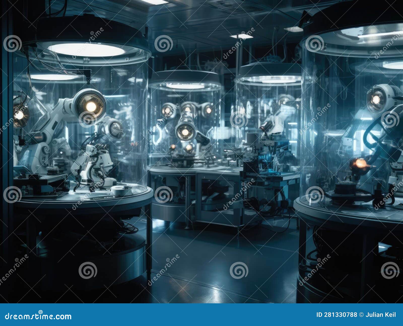 AI Bio Lab with Automated Machines and Arms Stock Illustration ...