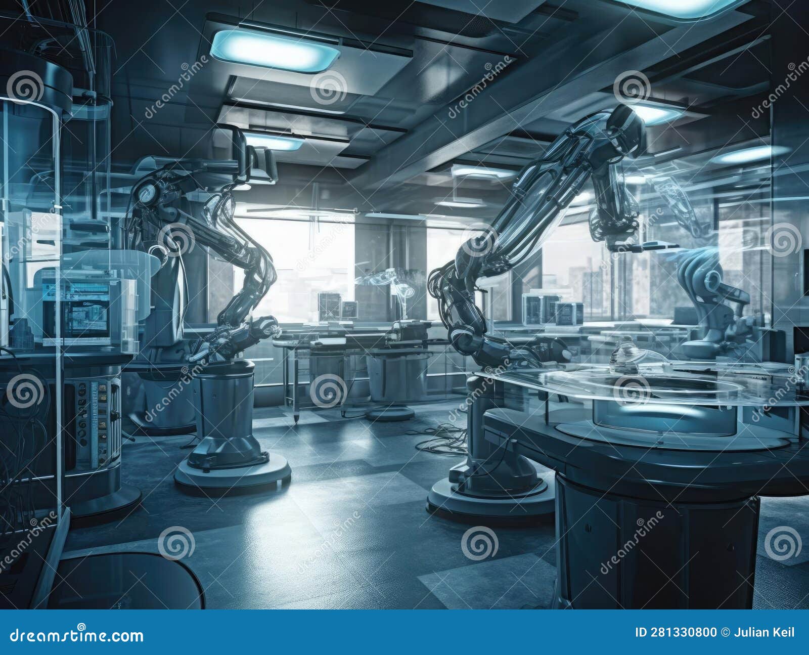 AI Bio Lab with Automated Machines and Arms Stock Illustration ...