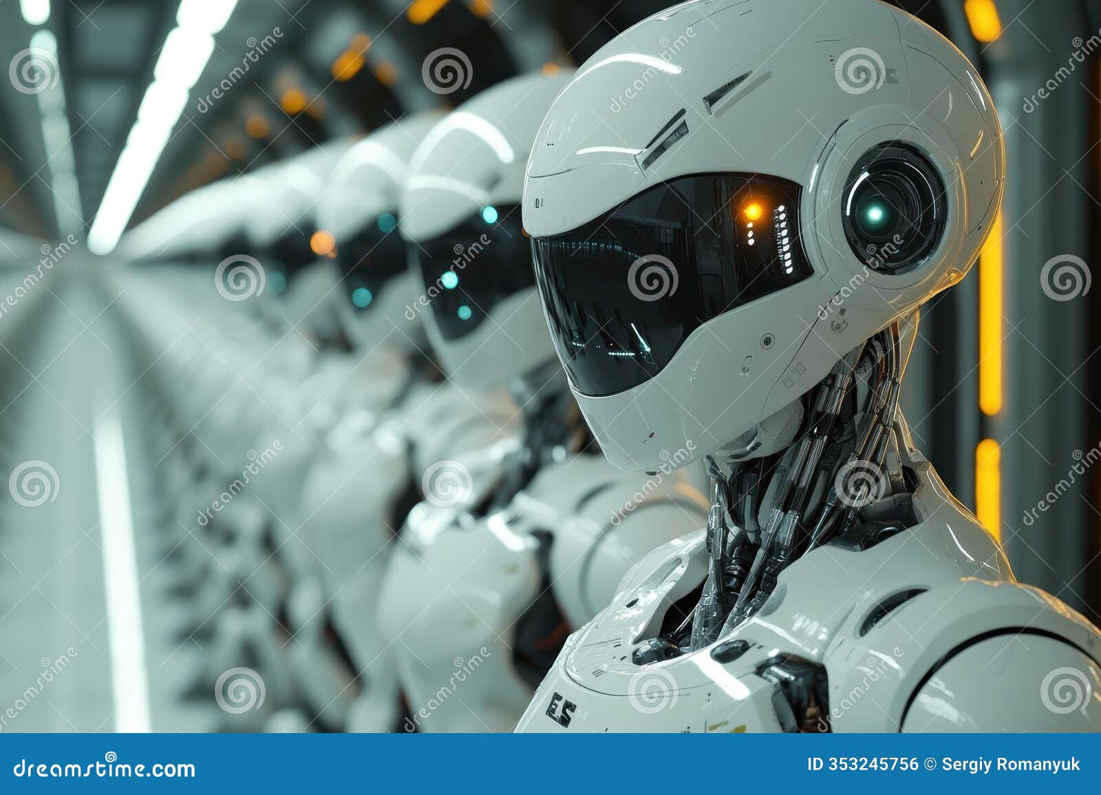 Humanoid Robots Stand in Line Awaiting Deployment after Manufacture in ...