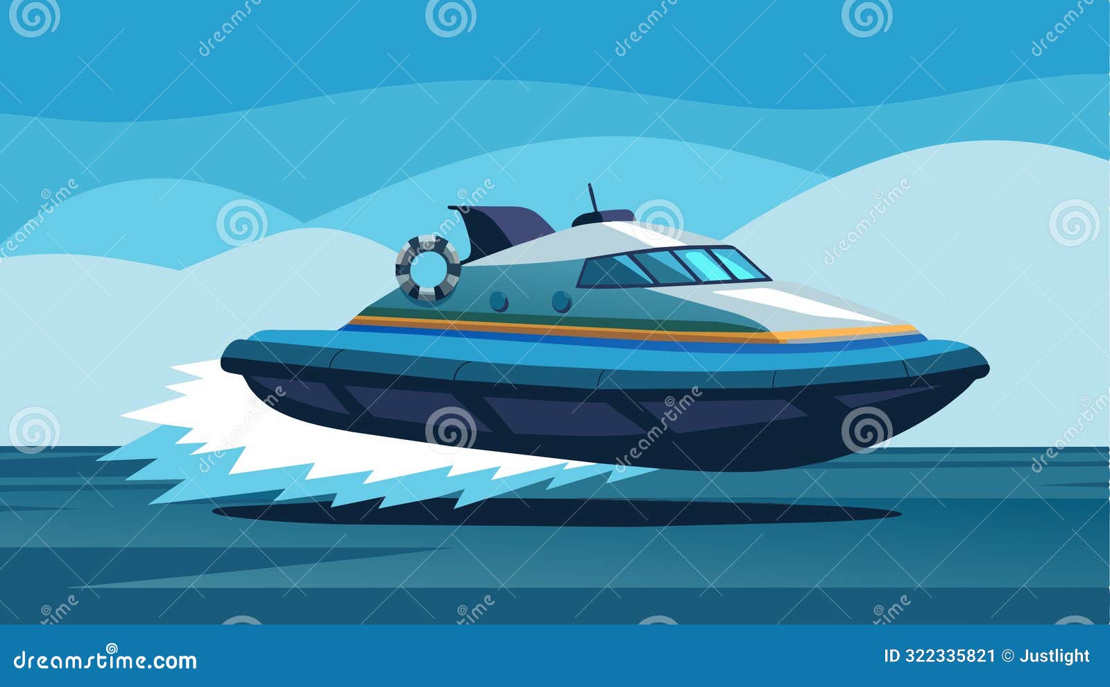 A Sleek Highspeed Hovercraft Zooms Across A Body Of Water Utilizing ...
