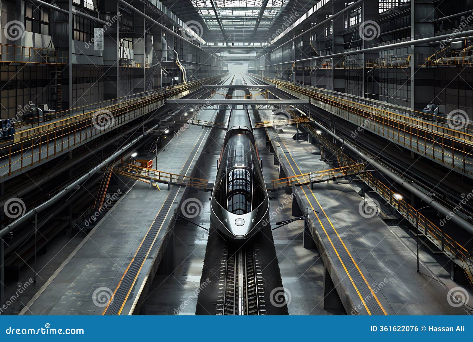 Futuristic HighSpeed Train Inside Modern Factory Setting Stock Photo ...