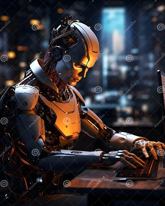 A Sleek Humanoid Robot Focused on Operating a Complex Control Panel in ...
