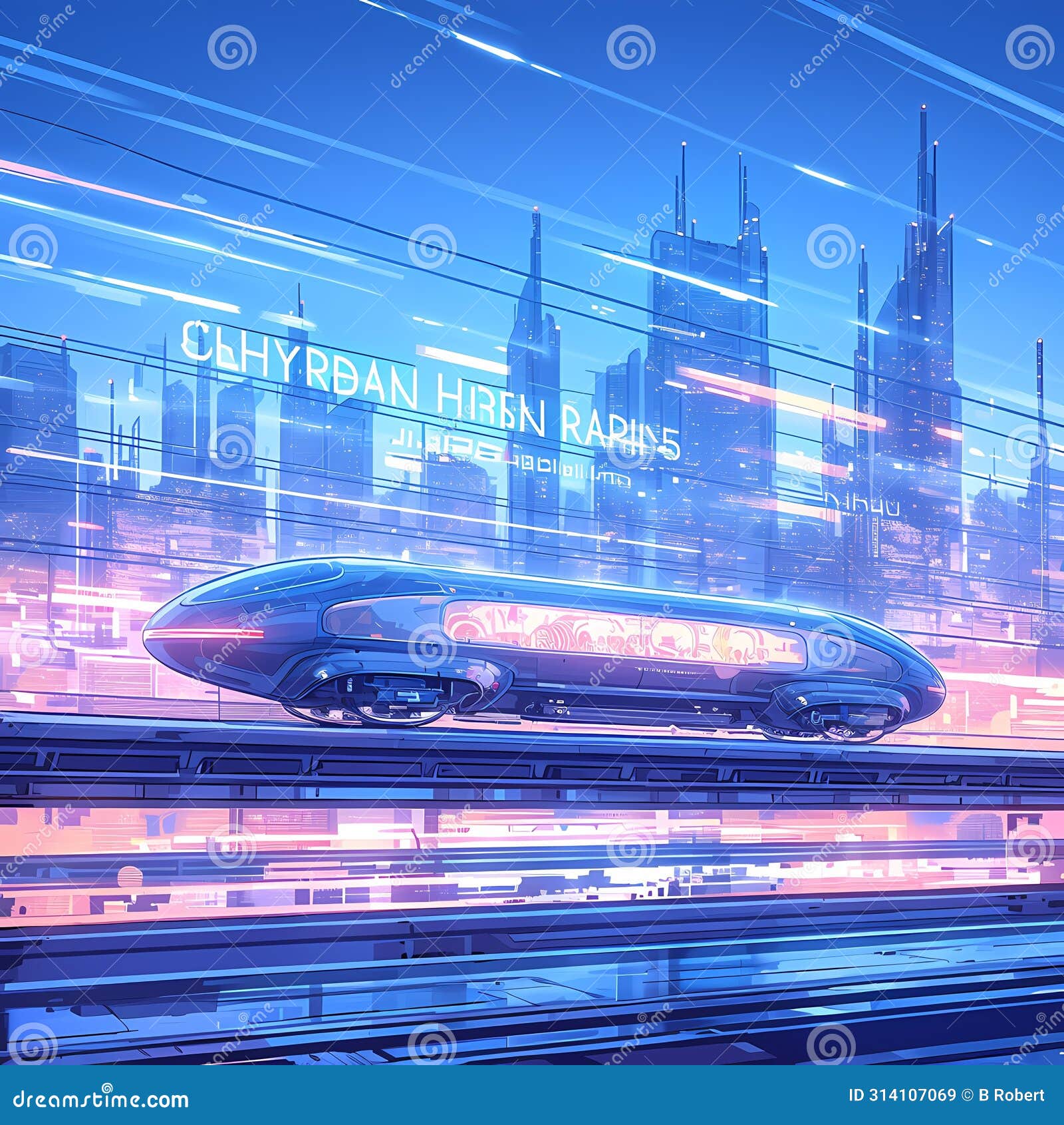 Sleek Hyperloop Train in Futuristic Cityscape Stock Illustration ...