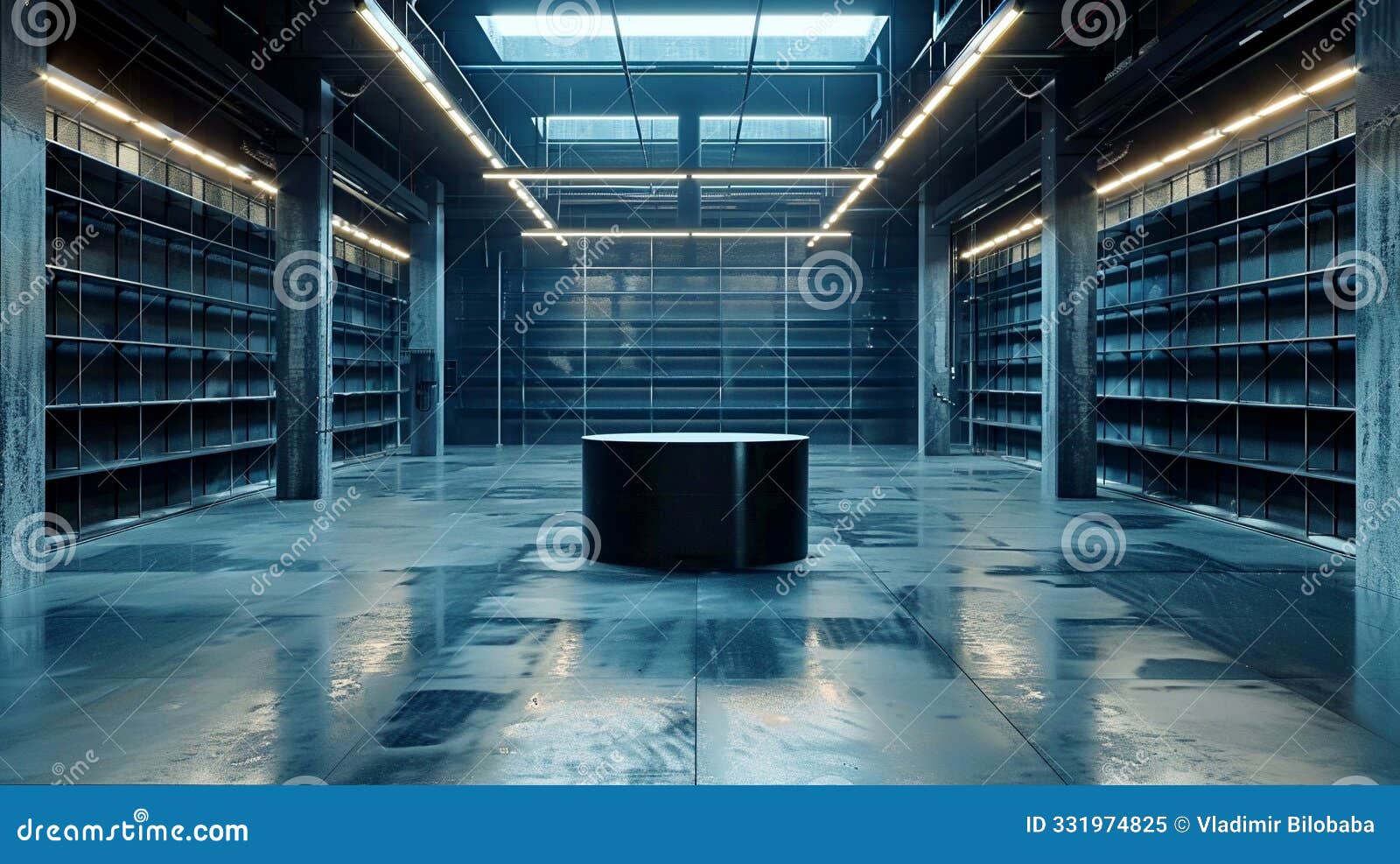 A Modern Minimalist Library Interior with Illuminated Shelves in the ...