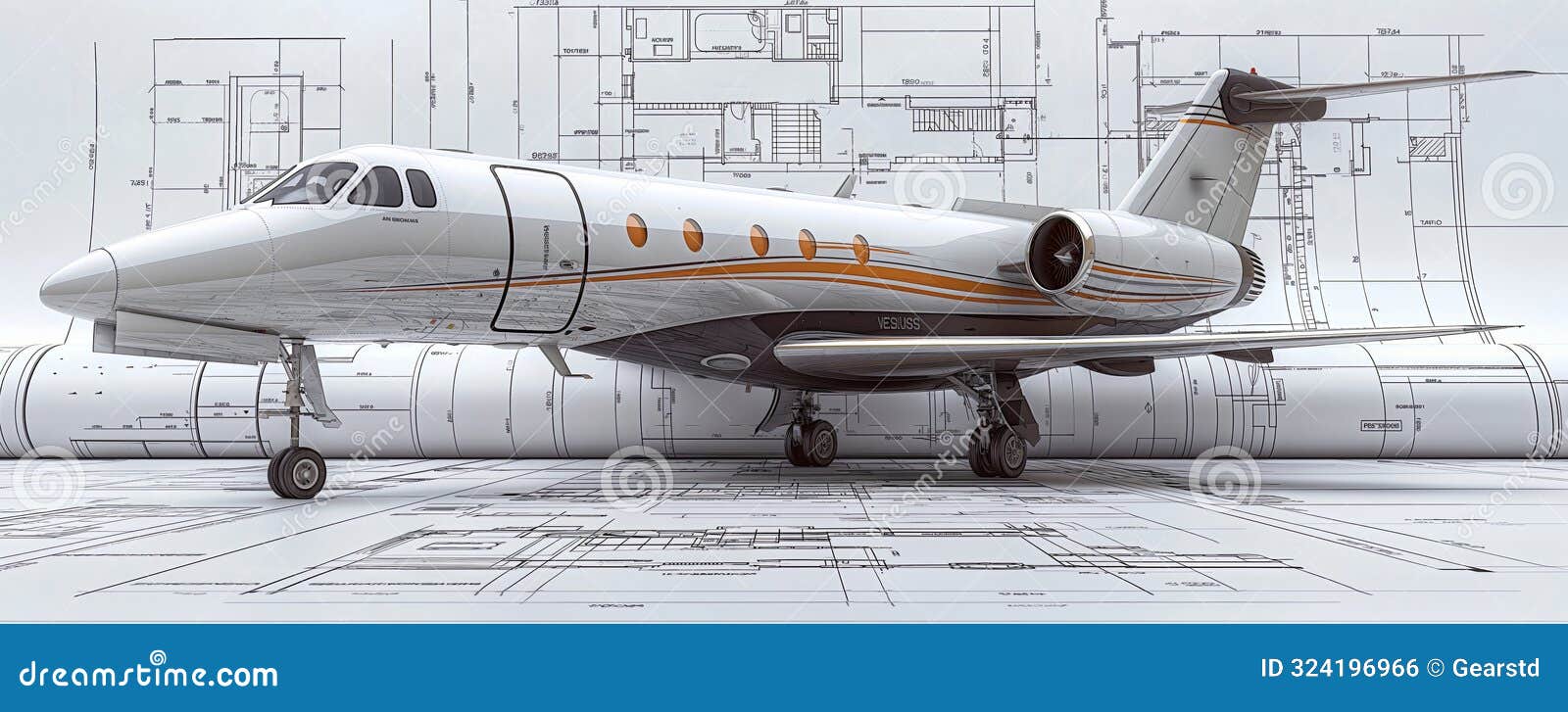 Sleek Jet on Architectural Blueprint Background Stock Photo - Image of ...