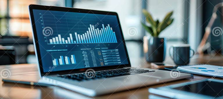 Modern Financial Report with Performance Graphs and Charts on Laptop ...