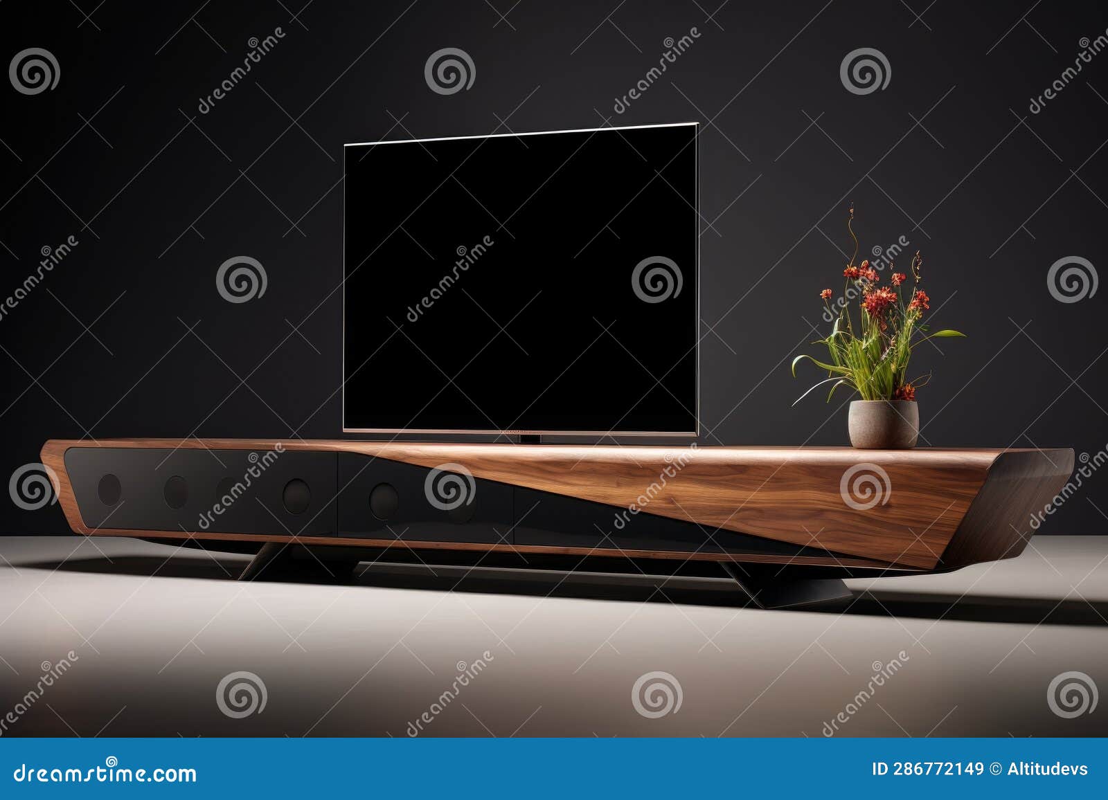 A Sleek, Low-profile Tv Stand with Hidden Wires Stock Image - Image of ...