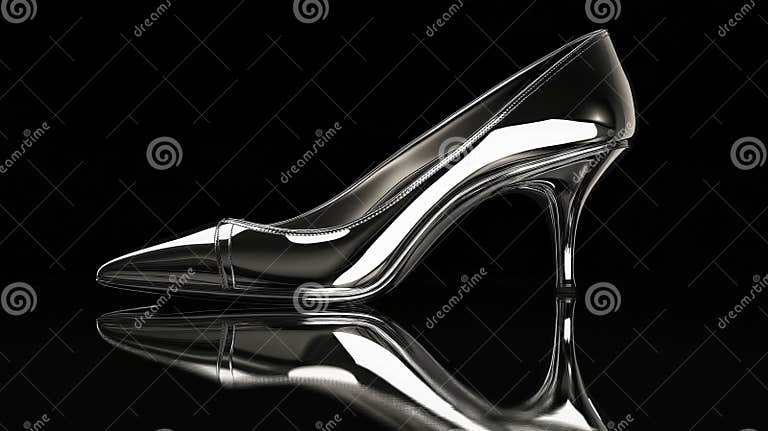 Sleek Metallic High Heel with Reflective Surface on Black Background ...