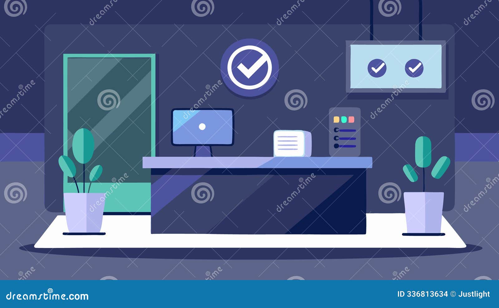 A Sleek Minimalist Reception Area with a Digital Checkin System and a ...