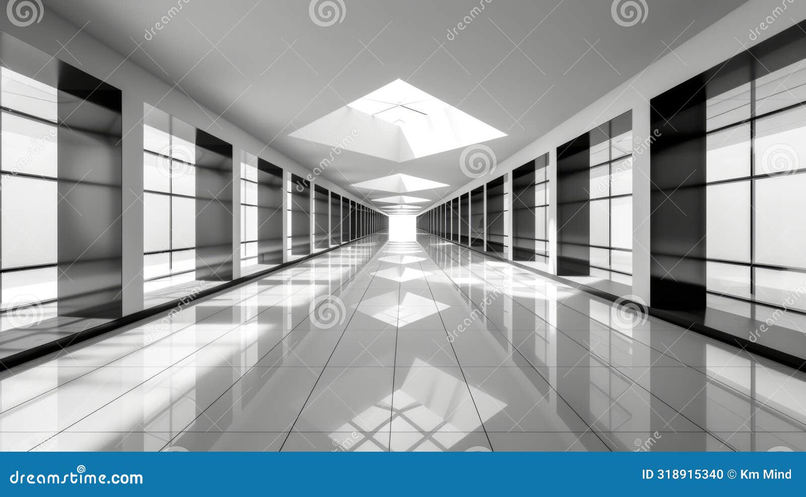 Modern Minimalistic White Corridor with Skylights Stock Illustration ...