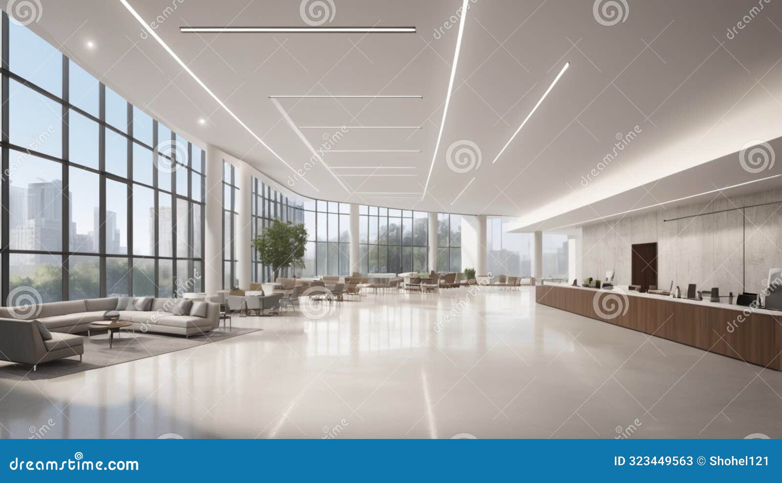 Sleek Modern Commercial Interior with Expansive Hall and Advanced ...
