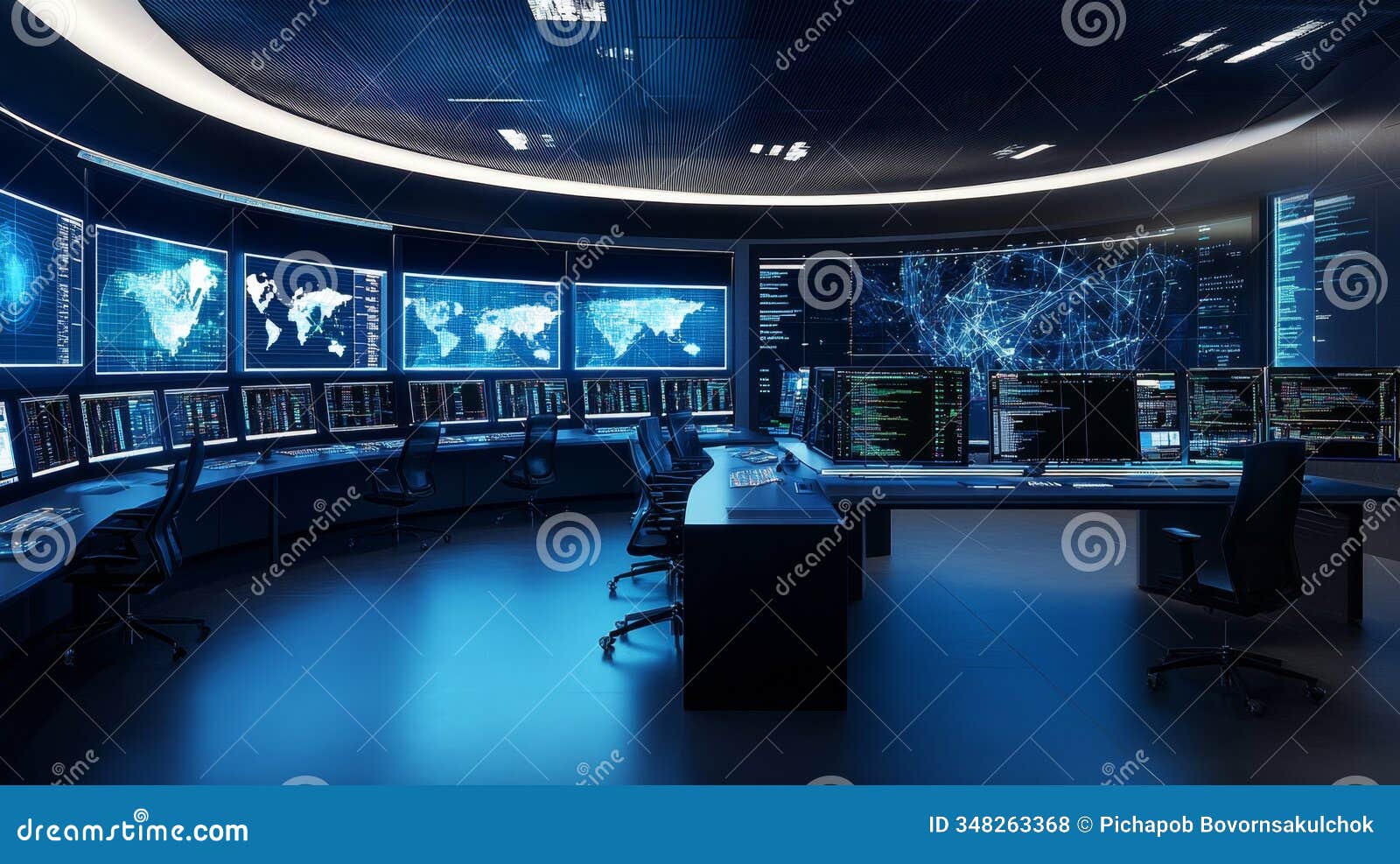 Sleek Modern Control Room for Telecommunications Analysis Stock ...