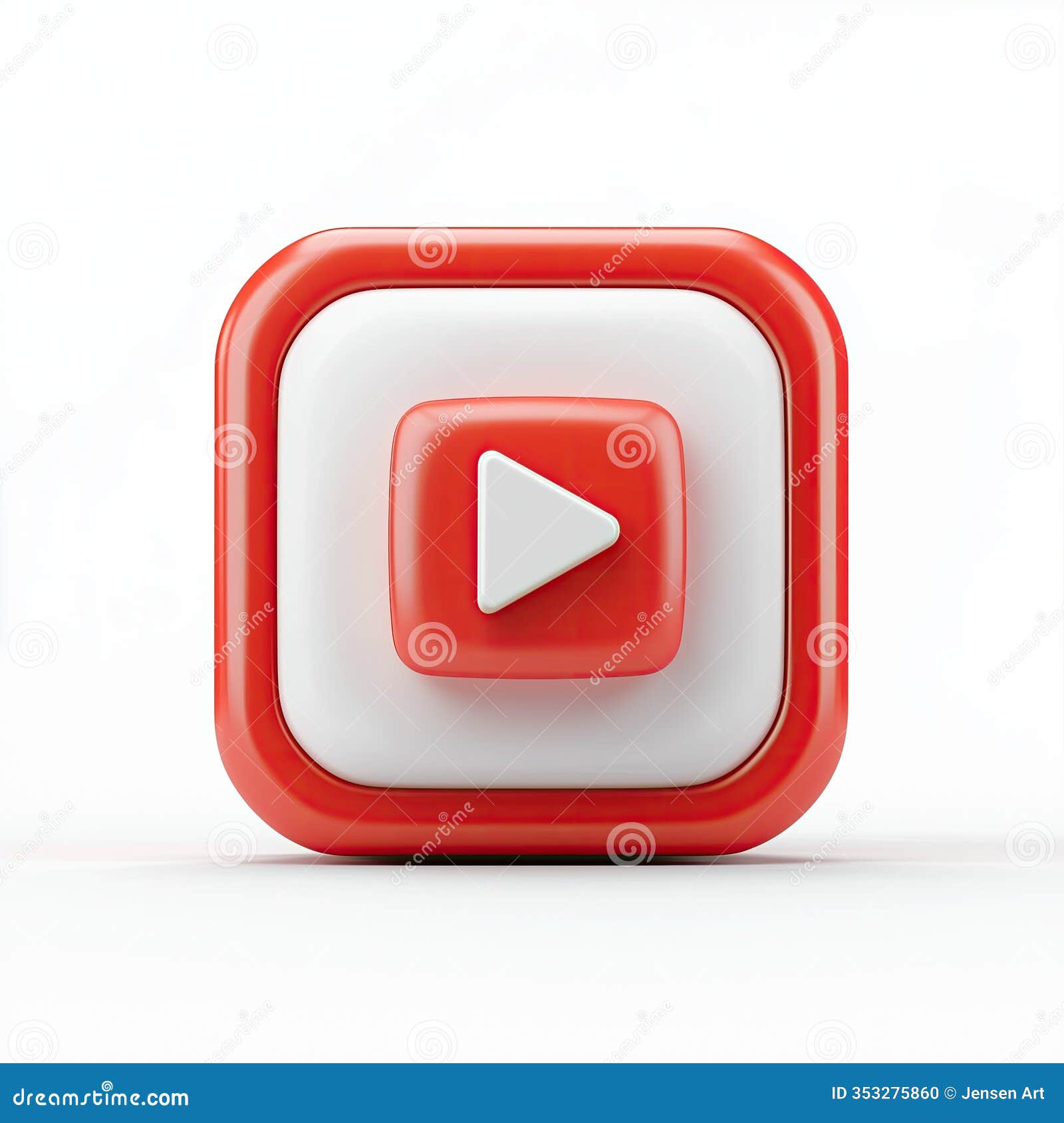 Square Play Button Icon on White Background, 3D Rendering Digital Media ...