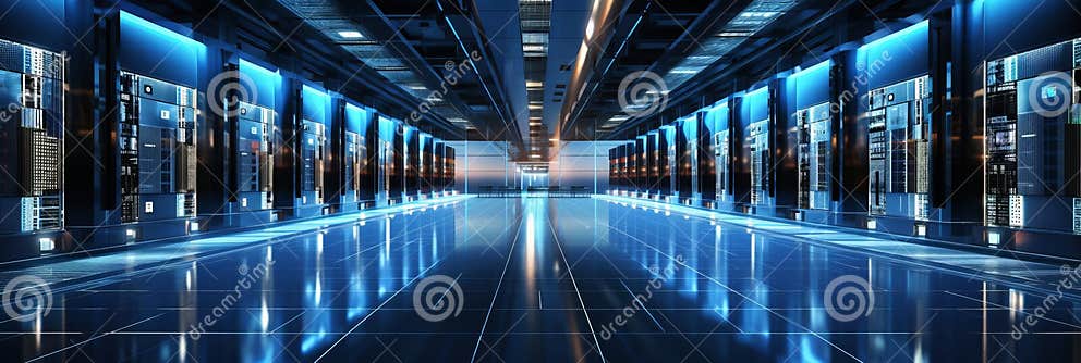 Sleek Modern Data Center with State of the Art Server Racks Emitting a ...