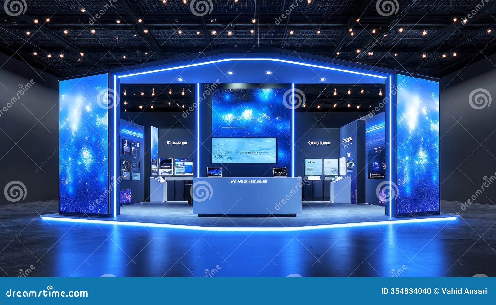 Sleek Modern Exhibition Booth with Three Vertical Panels, Vibrant ...