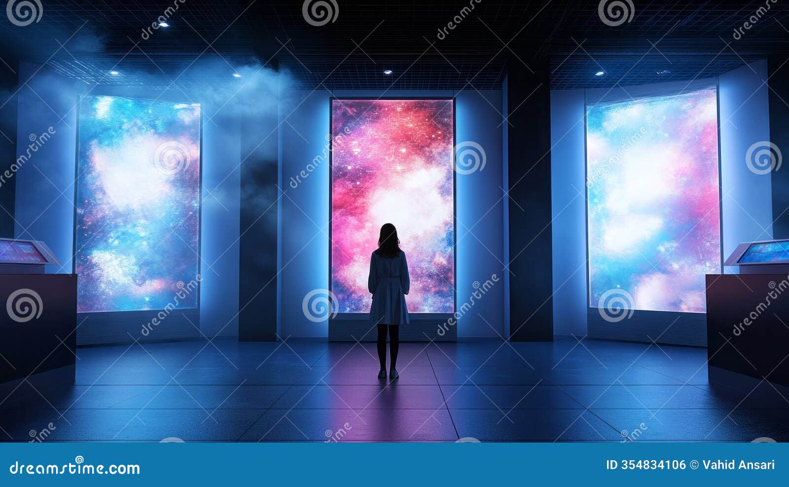 Sleek Modern Exhibition Booth with Three Vertical Panels, Vibrant ...