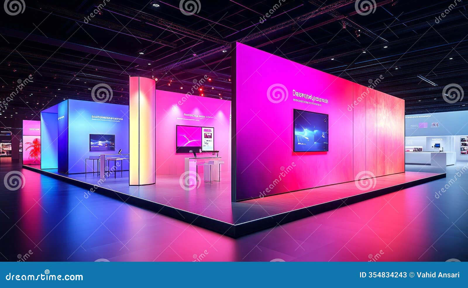 Sleek Modern Exhibition Booth with Two Vertical Panels, Vibrant ...