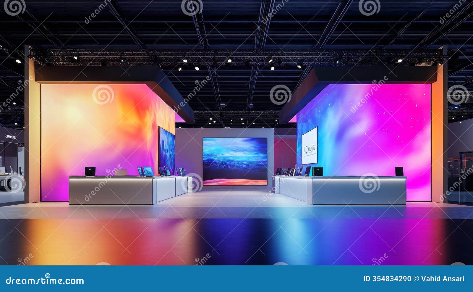 Sleek Modern Exhibition Booth with Two Vertical Panels, Vibrant ...