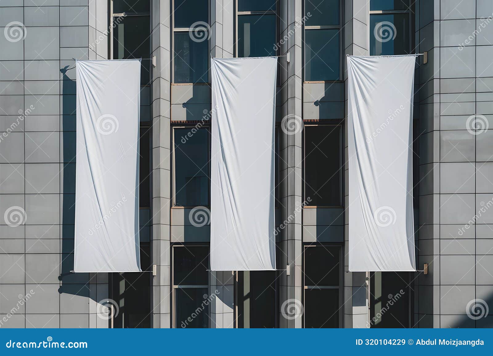 Sleek Modern Facade with Three Blank Vertical Banners, Geometric Design ...