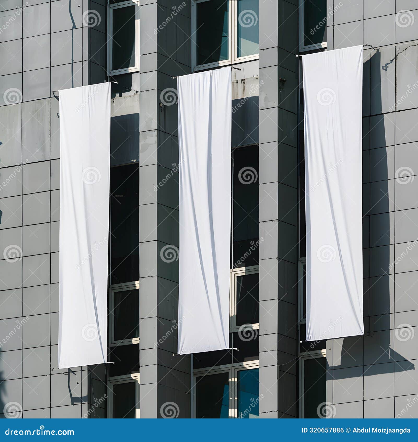 Sleek Modern Facade with Three Blank Vertical Banners, Geometric Design ...