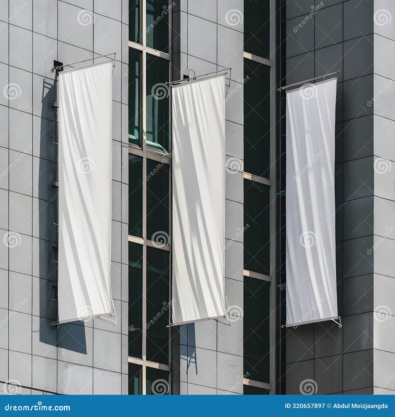 Sleek Modern Facade with Three Blank Vertical Banners, Geometric Design ...