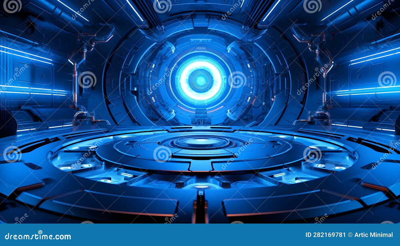 Sleek and Modern Futuristic Vault with Blue Interior Stock Illustration ...