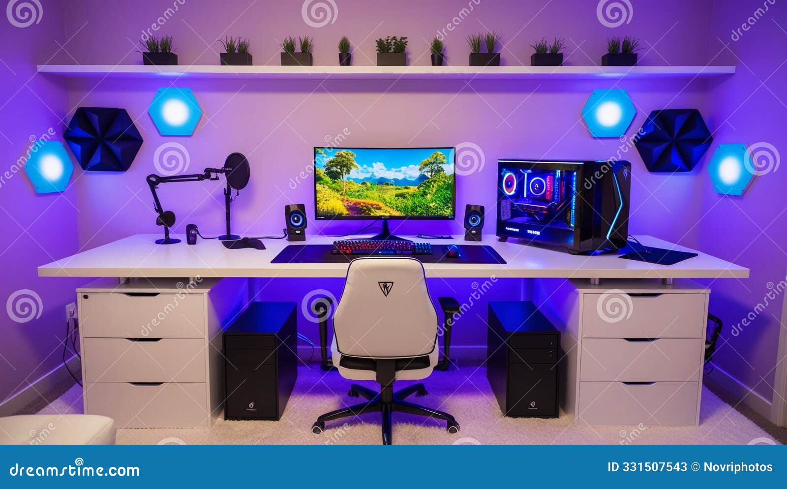 Modern Gaming and Workstation Setup with LED Lighting and Monitor Stock ...