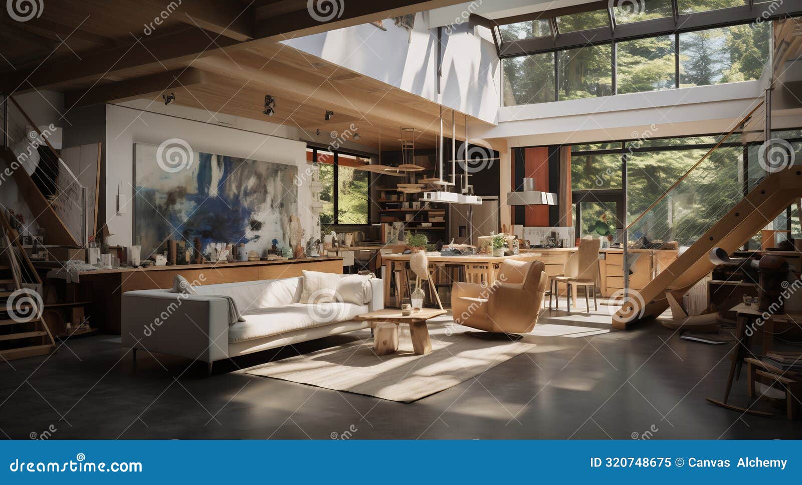 Sleek Modern Home with Glass Staircase Stock Image - Image of staircase ...