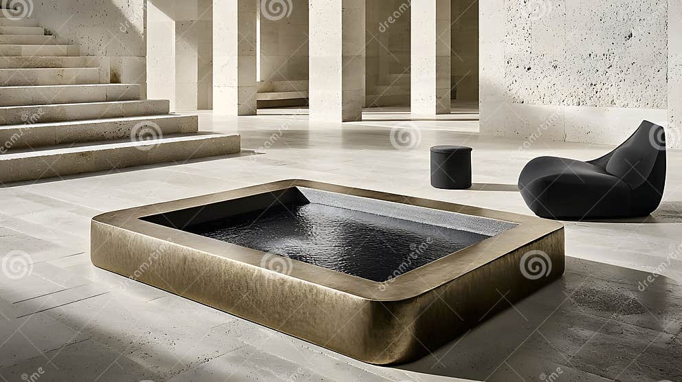 Sleek Modern Interior with a Reflective Water Feature. Stock ...