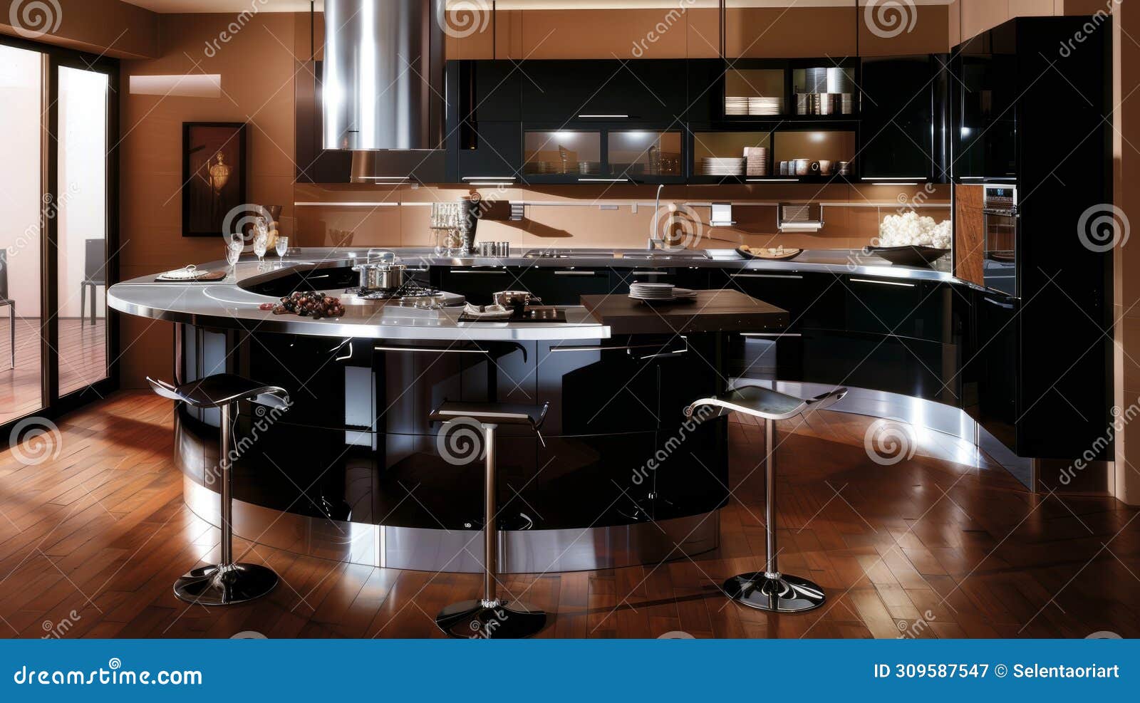 Sleek Modern Kitchen Bar Counter Stock Illustration - Illustration of ...