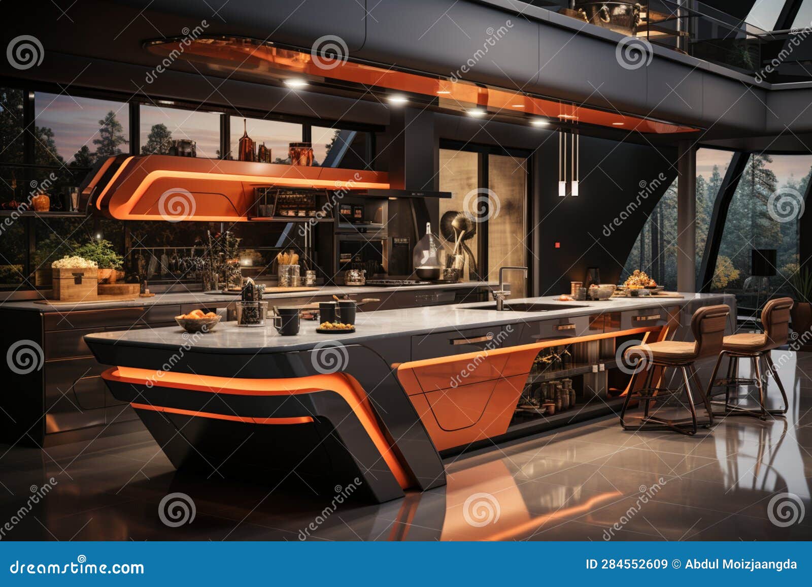 Sleek Modern Kitchen With A Futuristic Touch Of Technology Royalty-Free ...