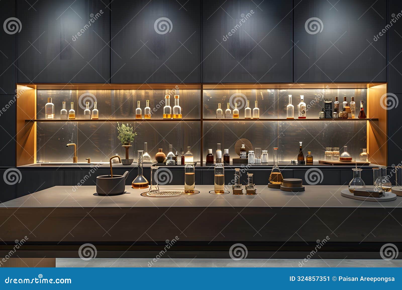 A Sleek and Modern Laboratory Workstation, with Beakers Stock ...