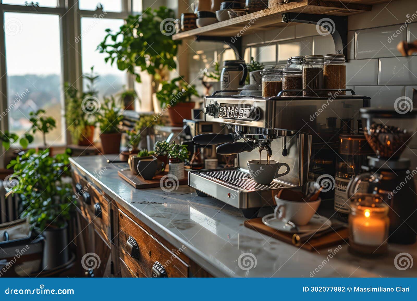 Sleek and Modern Minimalist Home Coffee Bar Setup, Featuring a Clean ...