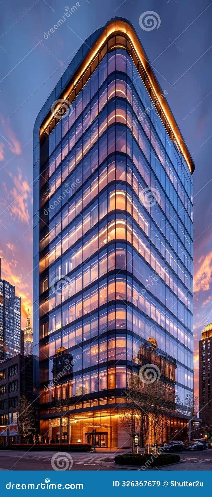 A Sleek And Modern Office Building Towering Over The City Skyline Stock ...