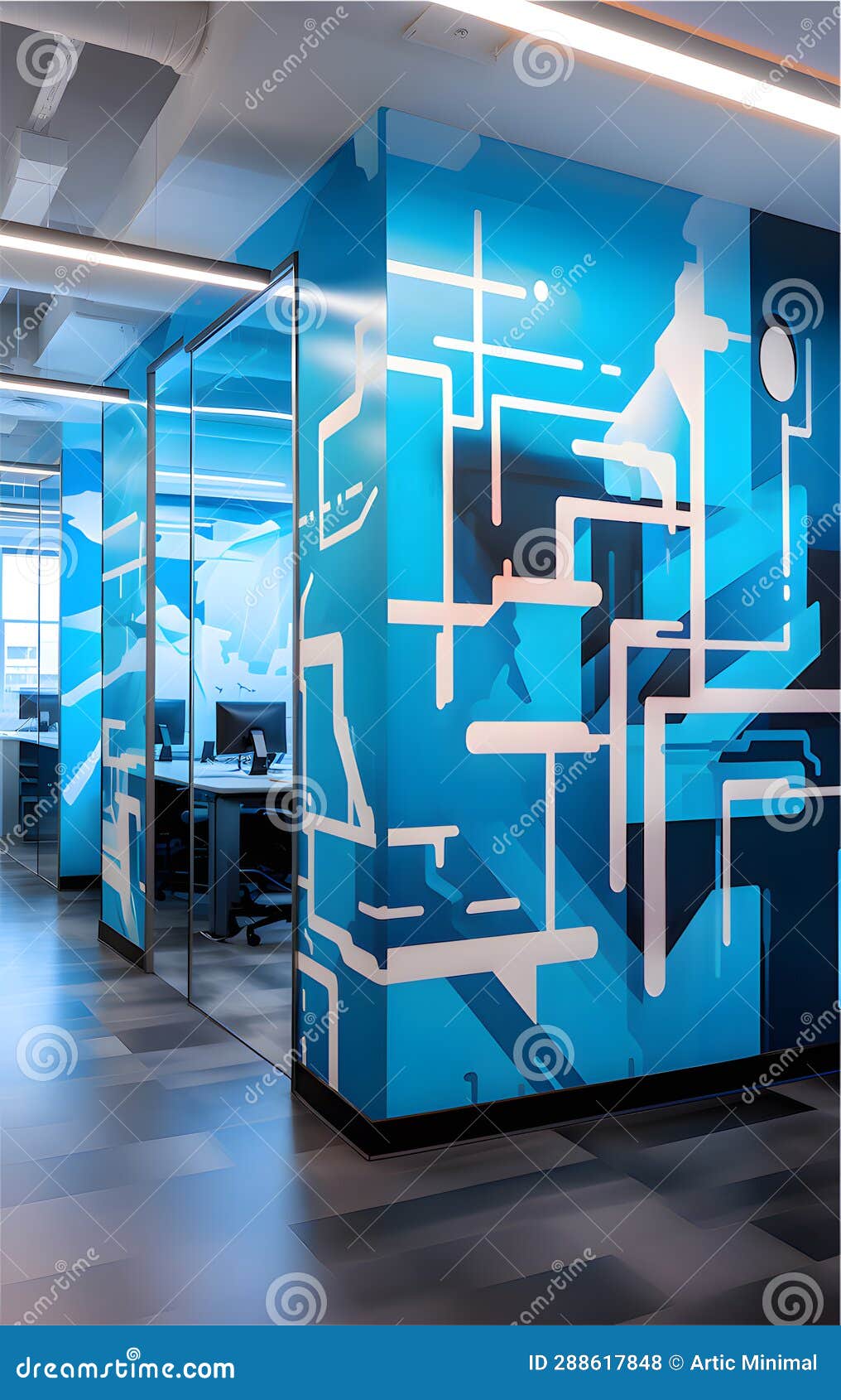 Sleek Modern Office Interior in Blue Theme Stock Illustration ...