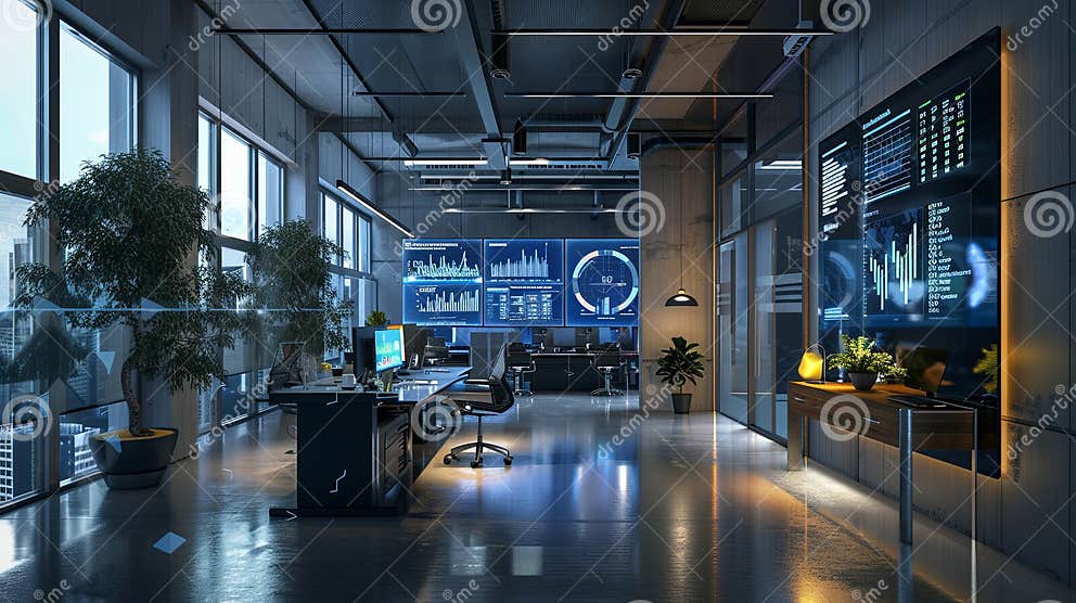 A Sleek, Modern Office with Large Screens Displaying AI Algorithms ... A Sleek, Modern Office with Large Screens Displaying AI Algorithms ...