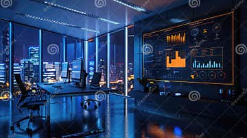 Sleek, Modern Office Space with Giant AI Data Analytics Dashboard on ...
