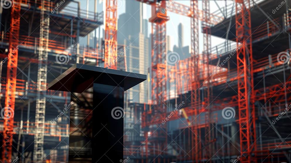 Modern Podium in Construction Site Ambiance Stock Illustration ...